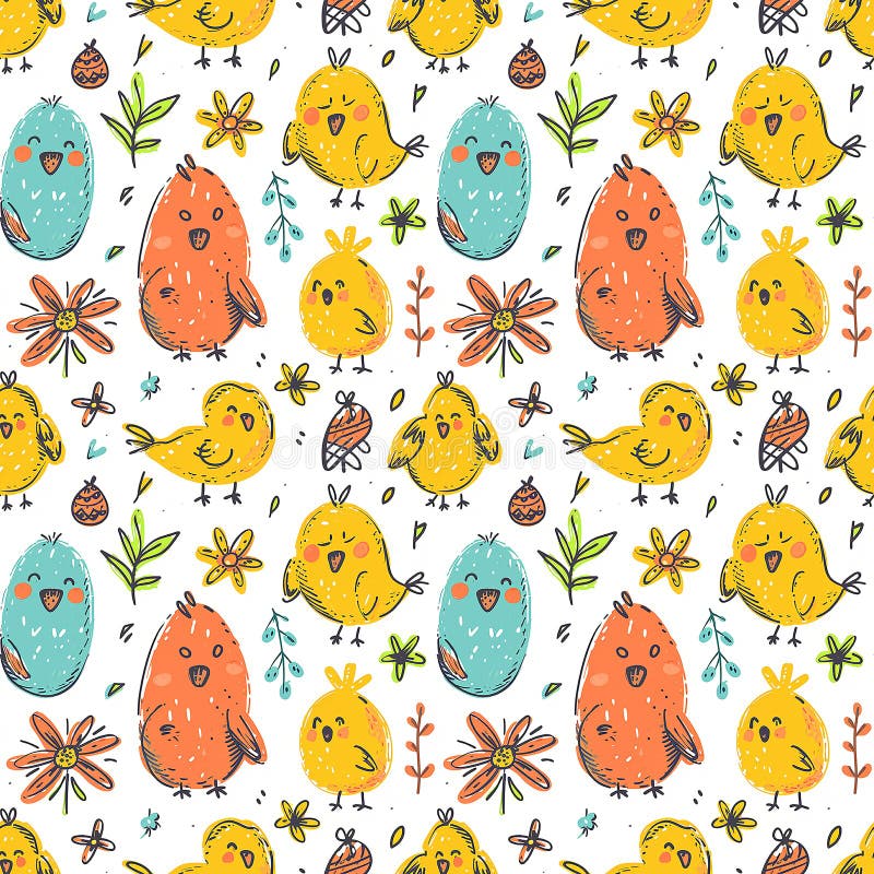 Cute Easter Doodle Childish Background Tile Stock Photo - Image of ...