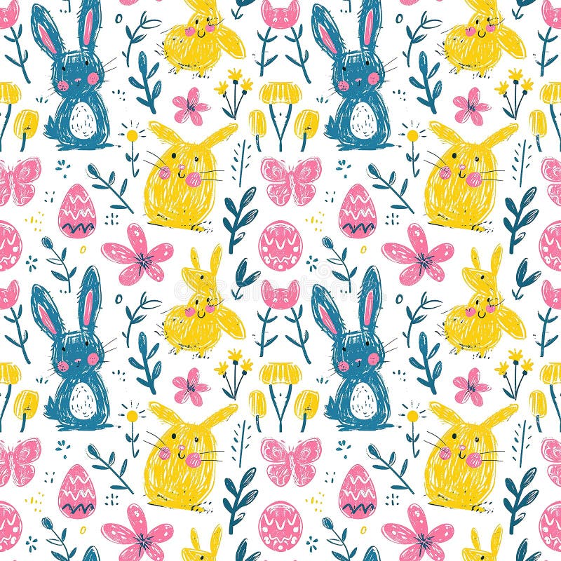 Cute Easter Doodle Childish Background Tile Stock Photo - Image of ...