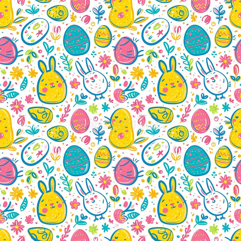 Cute Easter Doodle Childish Background Tile Stock Photo - Image of ...