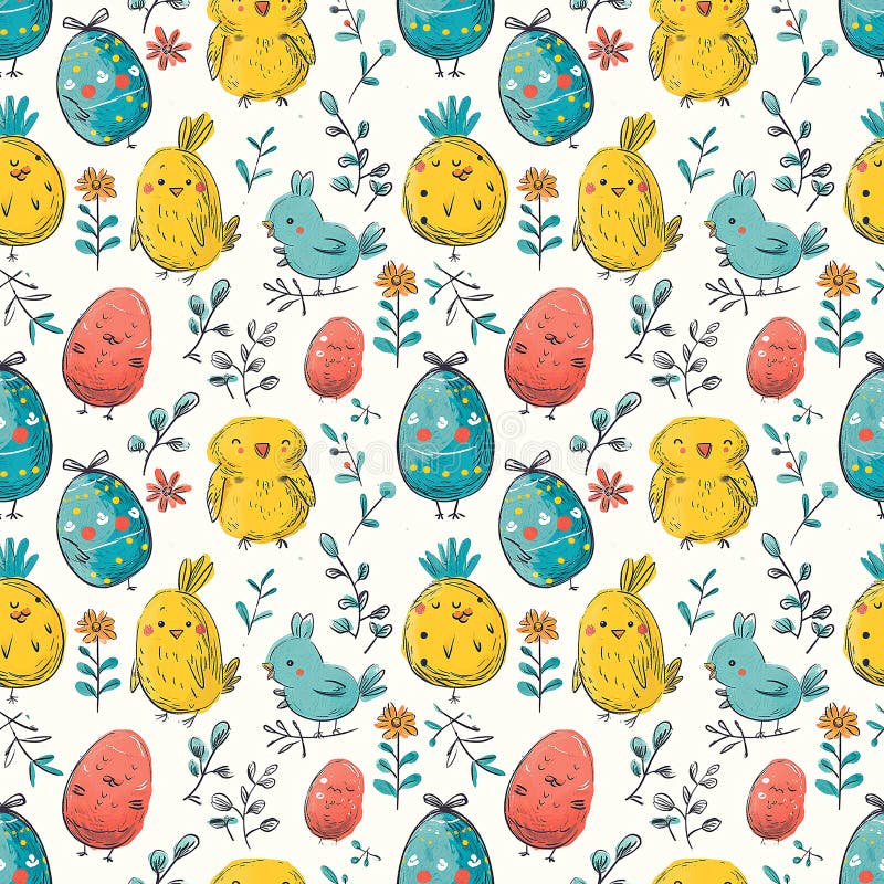 Cute Easter Doodle Childish Background Tile Stock Photo - Image of ...