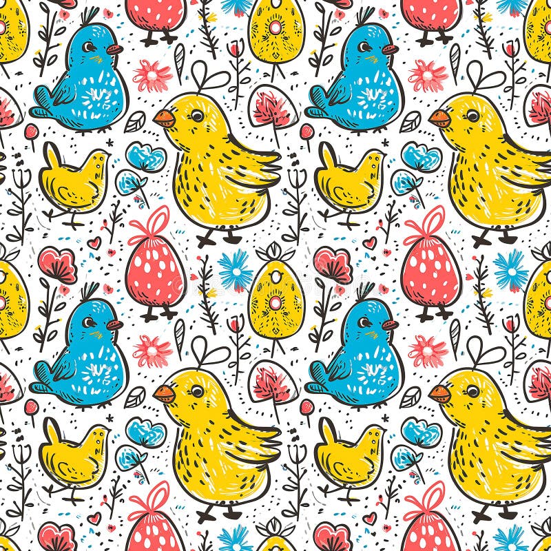 Cute Easter Doodle Childish Background Tile Stock Image - Image of ...