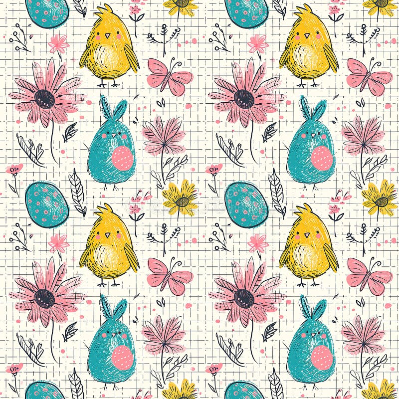 Cute Easter Doodle Childish Background Tile Stock Image - Image of ...