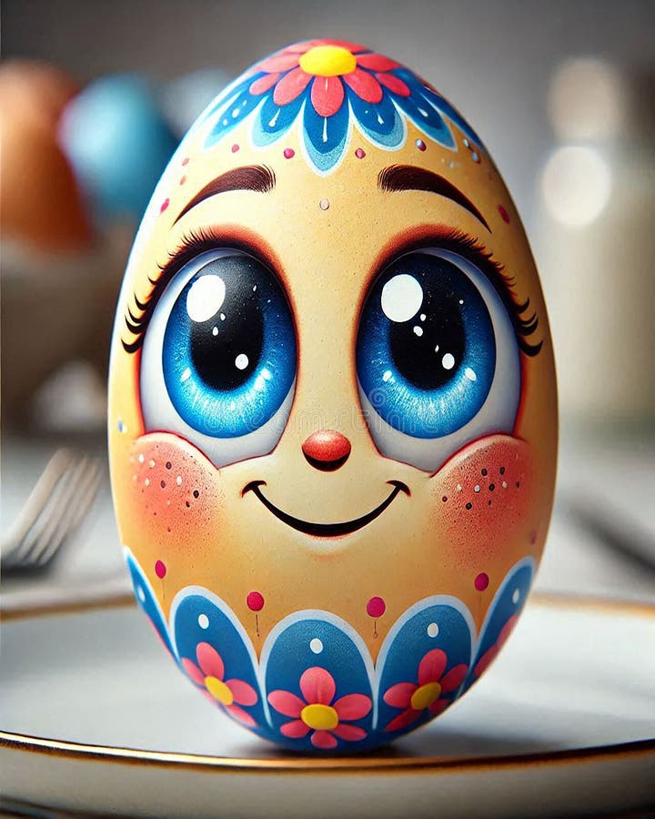 Cute Easter Egg Character with Big Eyes and Festive Design Character ...