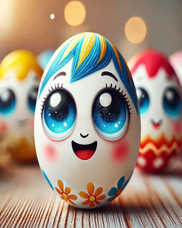 Cute Easter Egg Character with Big Eyes and Festive Design Stock ...