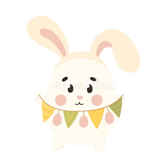 Cute Easter Egg Character with Bunny Ears with Garland, Design Element ...