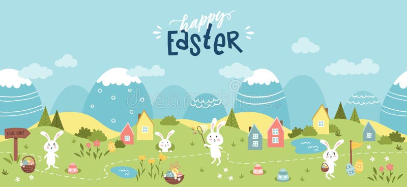 Cute Easter Egg Hunt Design, Map for Children, Hand Drawn with Cute ...