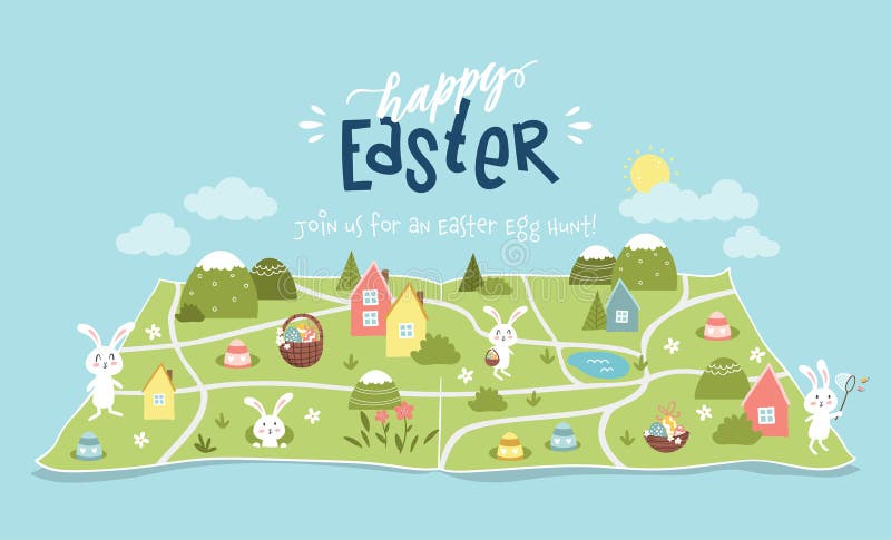 Cute Easter Egg Hunt Design, Map for Children, Hand Drawn with Cute ...