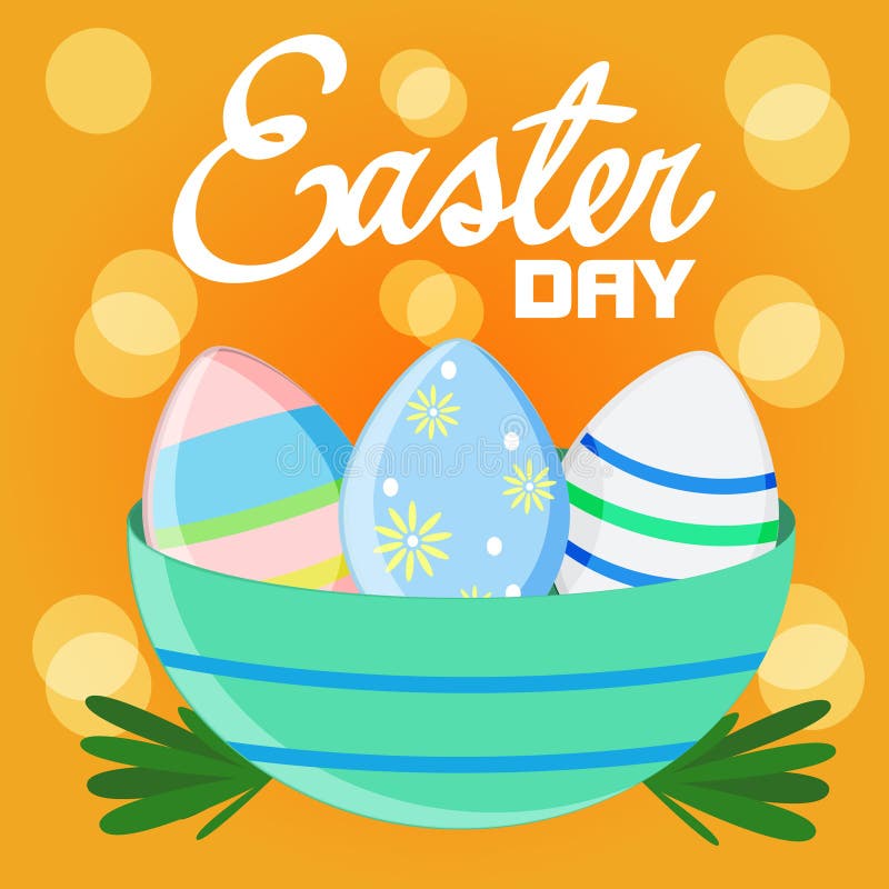 Cute Easter Eggs in a Beautiful Blue Plate Stock Vector - Illustration ...