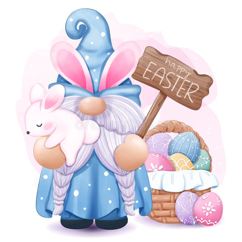 Cute Easter Gnome Illustration in Watercolor Stock Illustration ...
