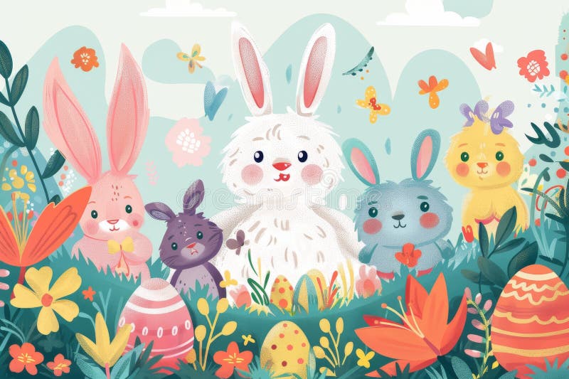 Cute Easter Illustration with Adorable Animals and Joyful Expressions ...