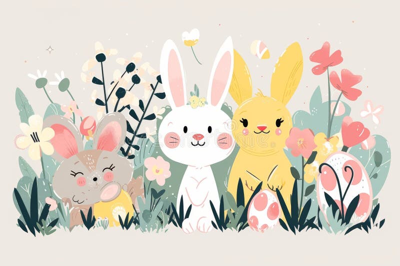 Cute Easter Illustration with Adorable Animals and Joyful Expressions ...