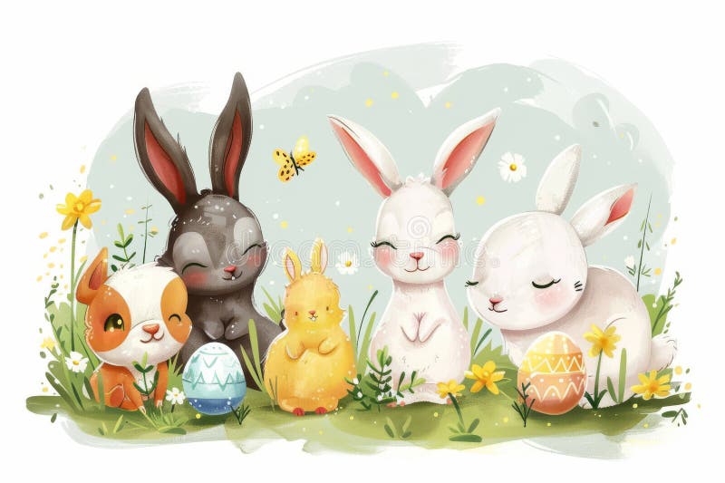 Cute Easter Illustration with Adorable Animals and Joyful Expressions ...