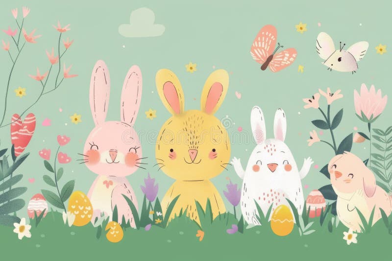 Cute Easter Illustration with Adorable Animals and Playful Gestures ...