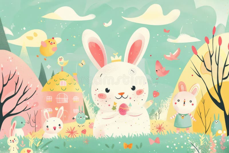 Cute Easter Illustration with Playful Characters and Delightful Scenes ...