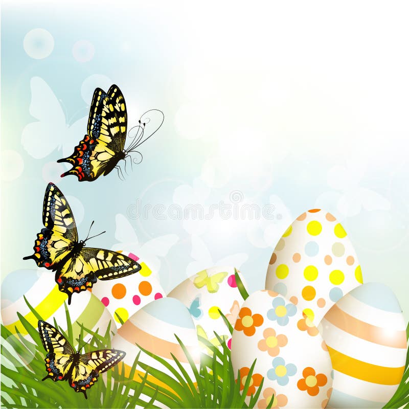 Easter Outdoor Background with Clear Space, Eggs and Green Gras Stock ...