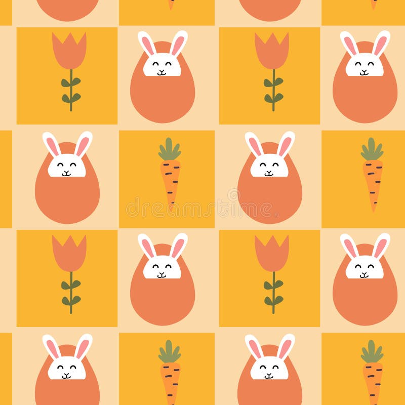 Cute Easter Pattern with Bunnies, Carrots, and Tulips in a Warm Color ...