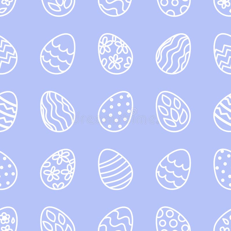Cute Easter Pattern. Doodle Easter Eggs on a Pale Blue Background Stock ...