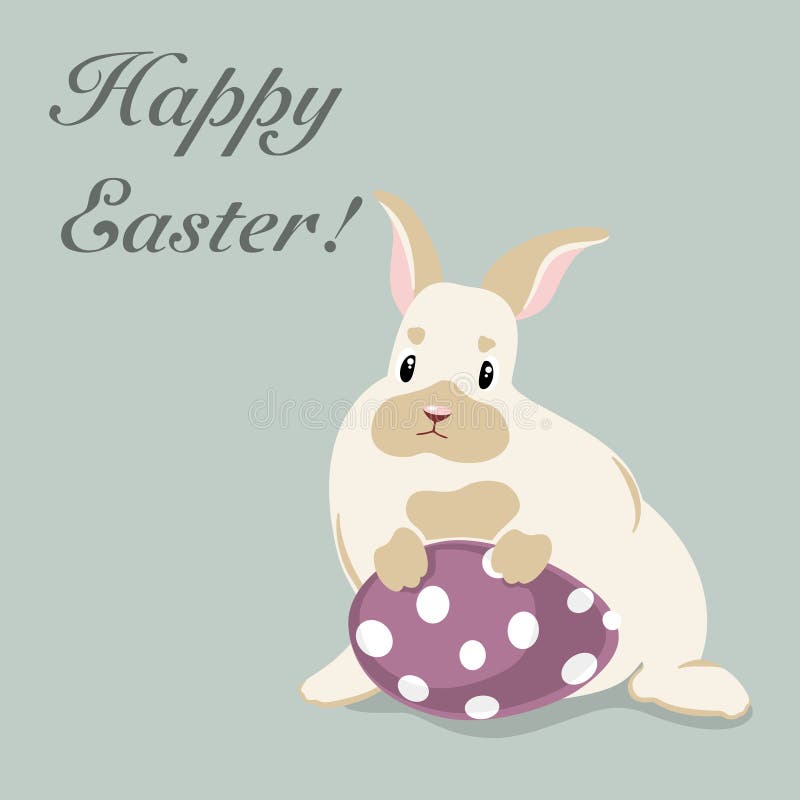 Cute Easter Rabbit with Easter Egg, Cartoon Happy Easter Illustration ...
