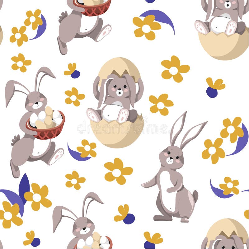 Cute Easter Rabbit in Egg Shell Seamless Pattern Stock Vector ...