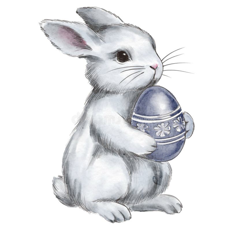 Cute Easter Rabbit with Egg Watercolour Illustration Stock Illustration ...