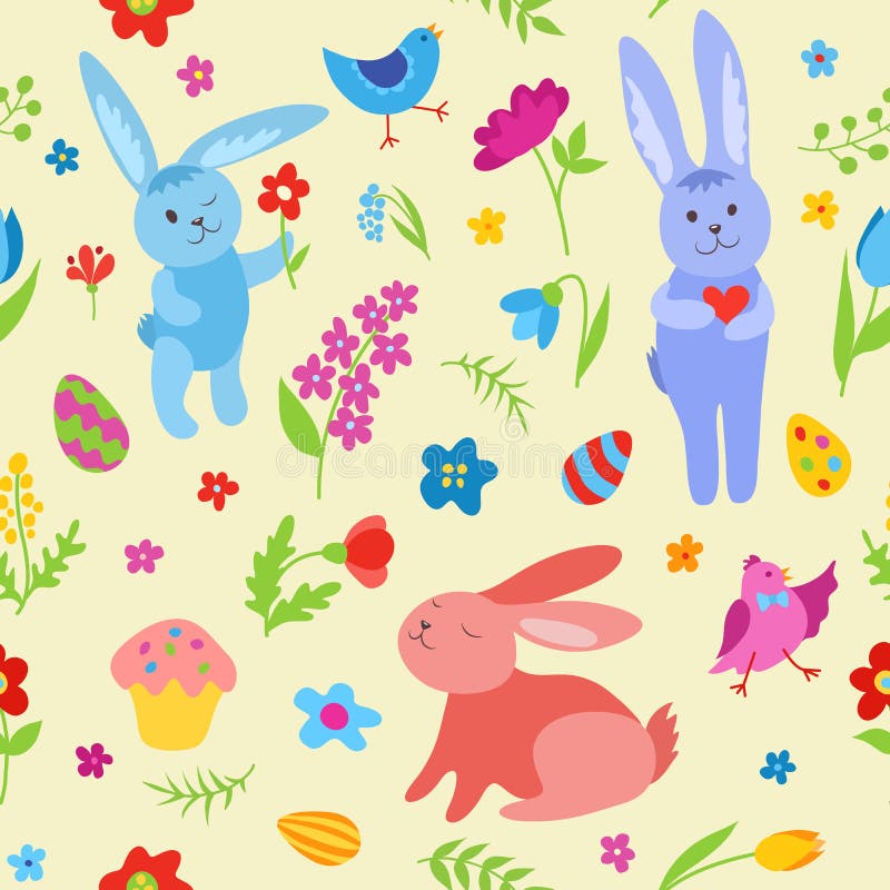 Happy Easter Holiday Illustration with Cute Chicken, Bunny, Duck, Lamb ...