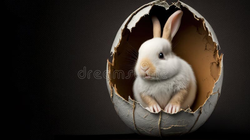 Cute Easter Realistic Bunny Rabbit Inside a Cracked Egg. Happy Easter ...