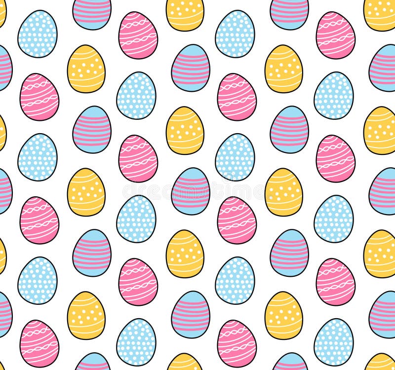 Cute Easter Seamless Pattern Background with Bright Colorful Ornate Colored Eggs Doodles with ...