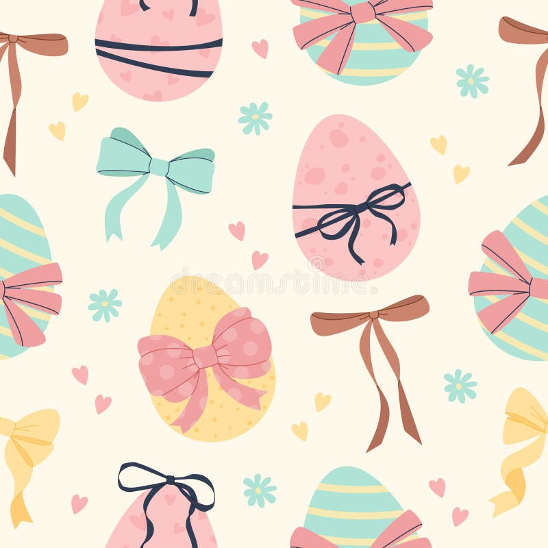 Cute Easter Seamless Patterns with Eggs and Bows Stock Vector - Illustration of tradition ...