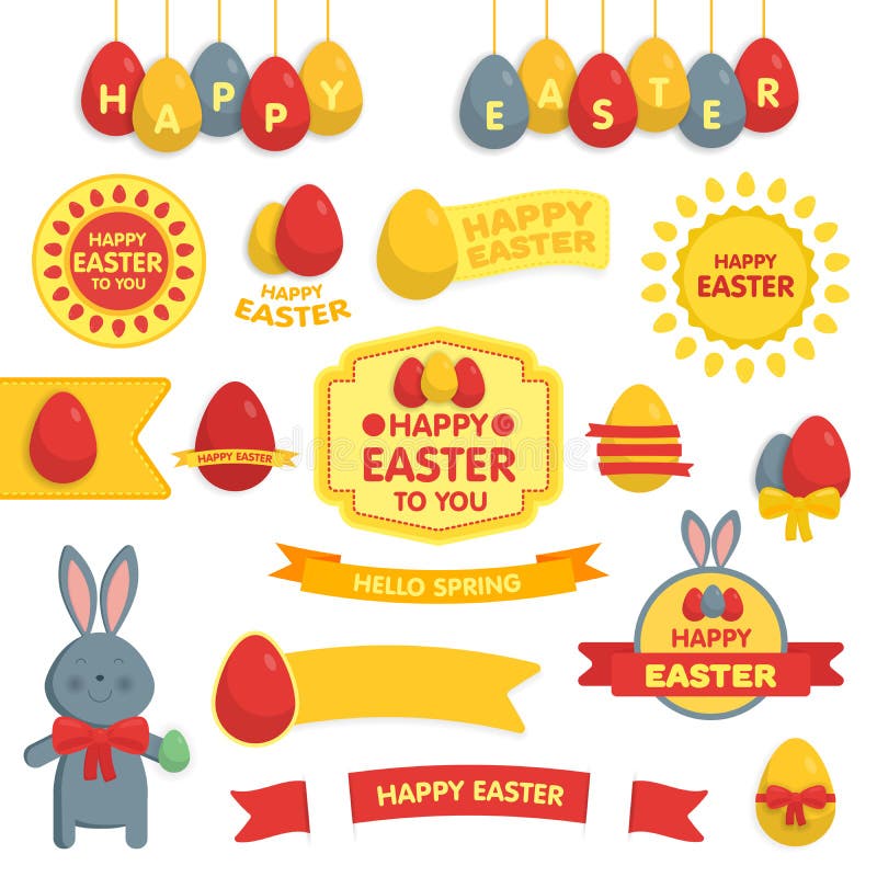 Cute Easter Set of Labels, Ribbons and Other Stock Illustration ...