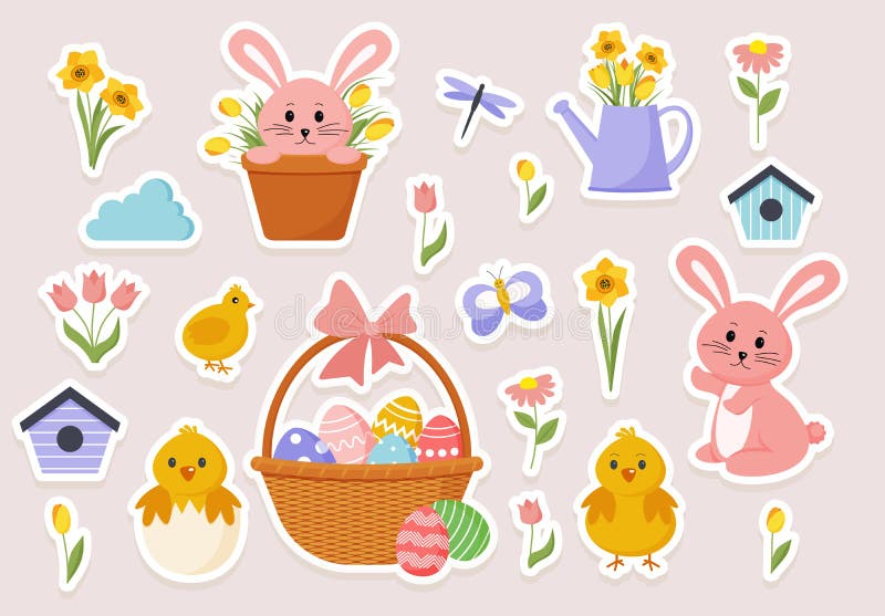 Spring Sticker Set. Suitable for Spring Symbol. Simple Design Editable ...