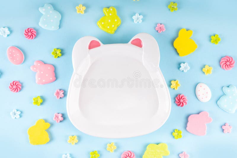 Cute Easter Table Setting Background with Easter Bunny Rabbit Plate ...