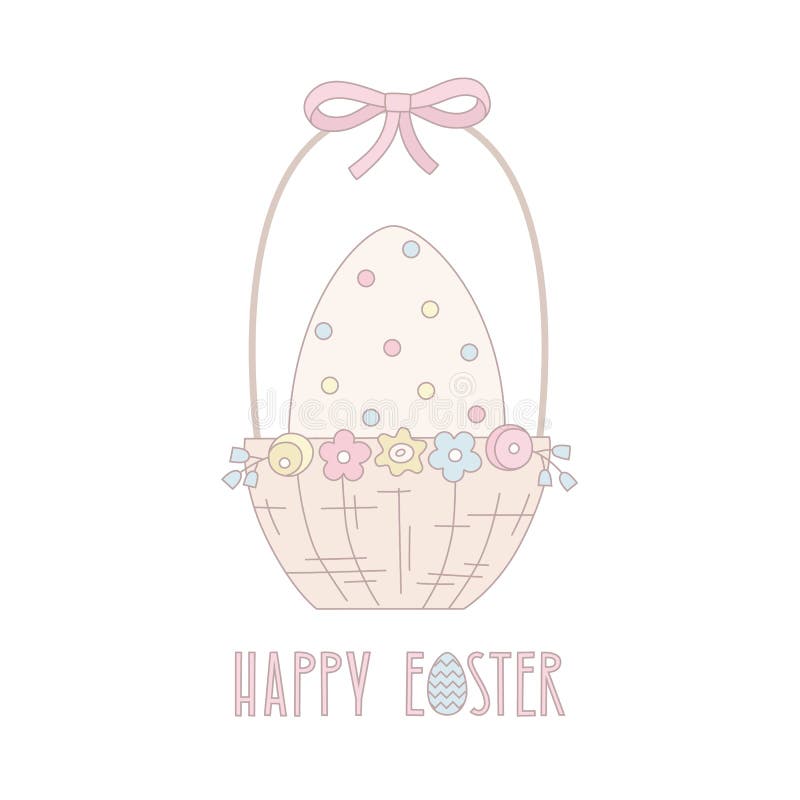 Cute Easter Vector Illustration with Egg, Basket, Bow, Flowers for Card ...