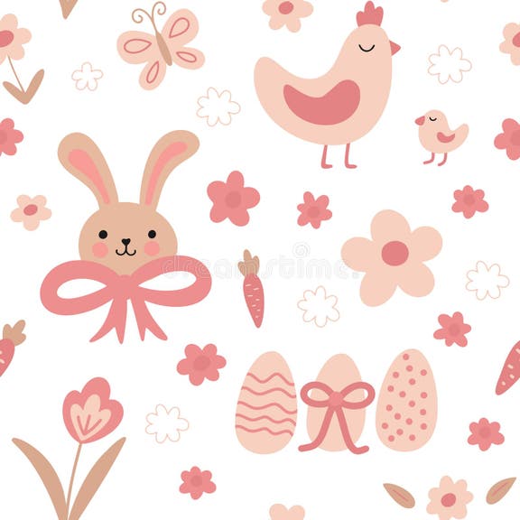 Cute Easter Vector Seamless Pattern Bacground with Simple Hand Drawn ...