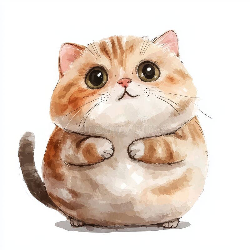Cute and Effortless Watercolor: a Whimsical Cartoon Cat Stock Image ...