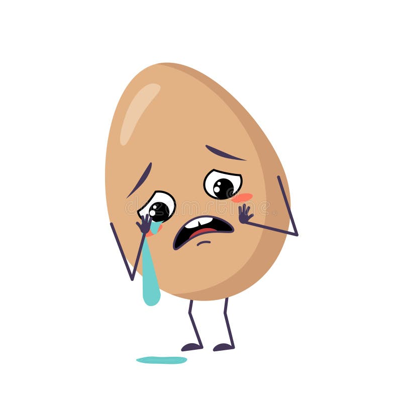 Cute Egg Characters With Crying And Tears Emotions Face Arms And Legs