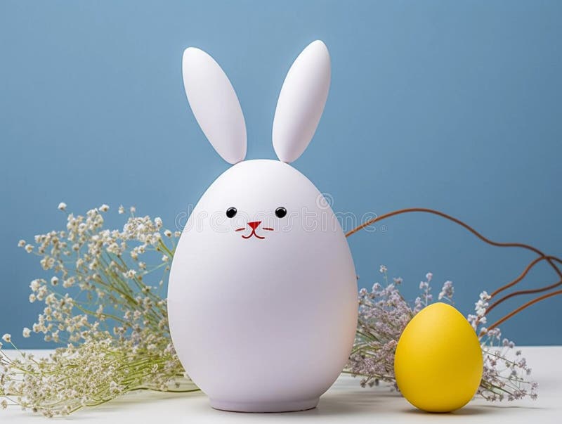 Cute Egg Shaped Rabbit Toy and Painted Easter Egg. Concept of Happy ...