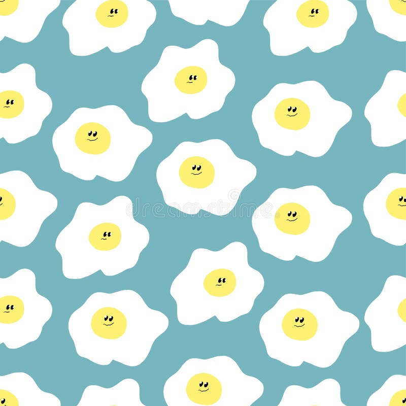 Cute Eggs Seamless Pattern. Fried Eggs Vector Illustration Stock Vector - Illustration of line ...