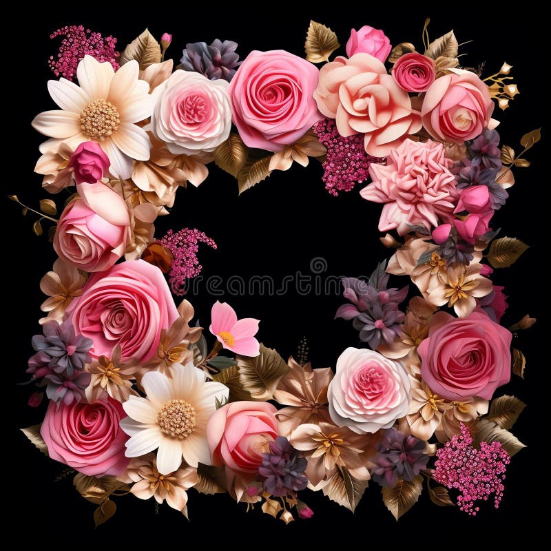 Cute Elegance in Bloom Floral Frame Watercolor Stock Illustration ...