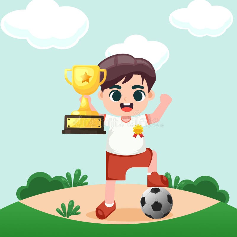 Cute Elementary School Boy Playing Football in the Yard and Winning the ...