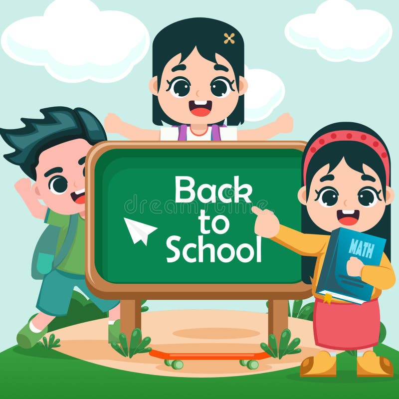 Cute Elementary School Kids with Greenboard, Back To School with Happy ...