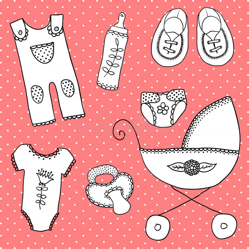 Cute Elements for Baby Arrival Card Stock Vector - Illustration of ...