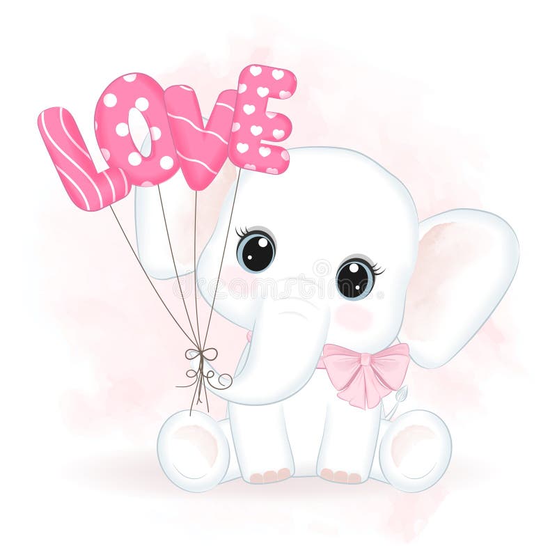 Cute Elephant and Balloon Valentine`s Day Concept Stock Vector ...