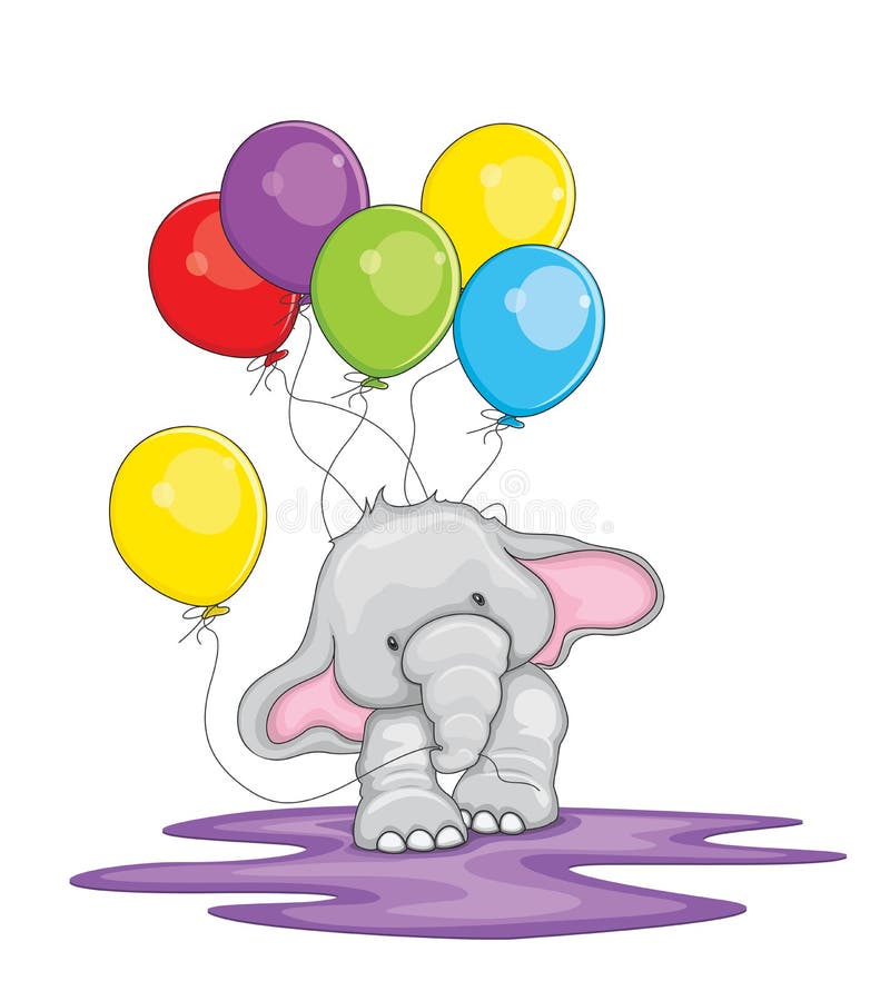 Cute Elephant with Balloons Illustration Stock Vector - Illustration of ...