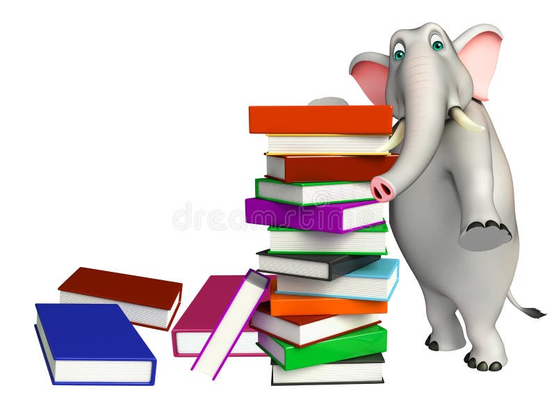Cute Elephant Cartoon Character with Book Stack Stock Illustration ...