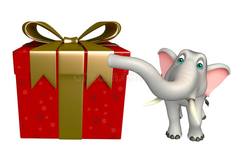 Cute Elephant Cartoon Character with Gift Box Stock Illustration ...