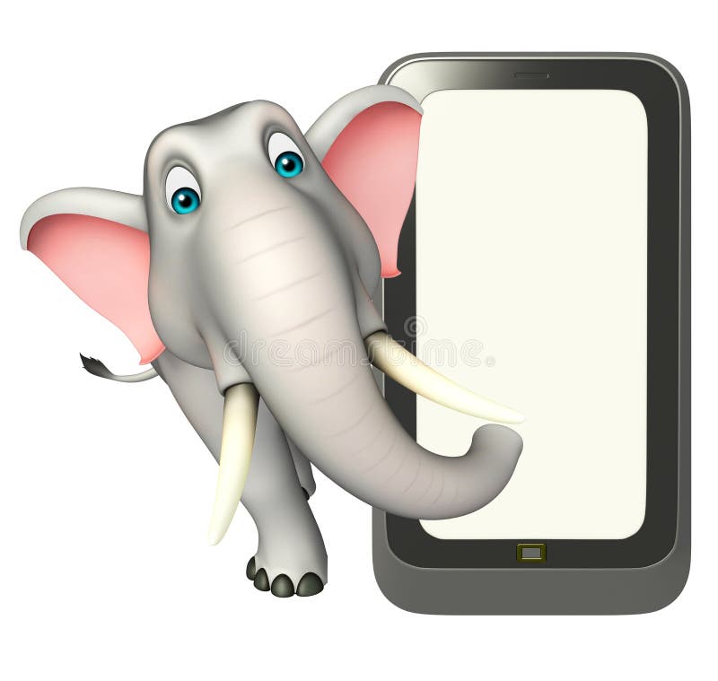 Cute Elephant Cartoon Character with Mobile Stock Illustration ...