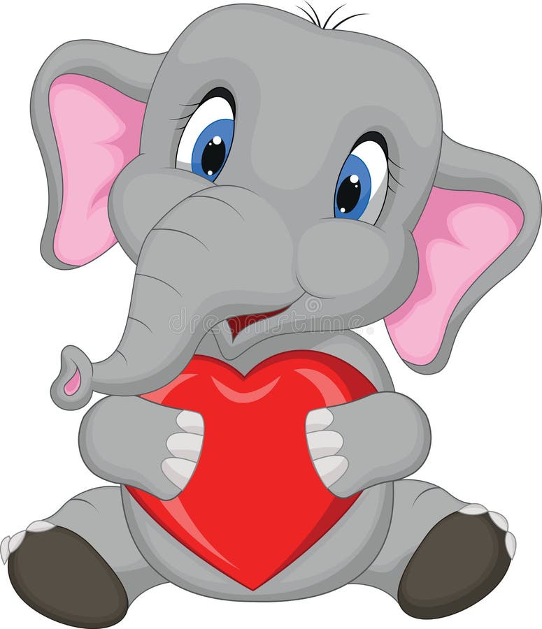 Cute Elephant Cartoon Holding Red Heart Stock Vector - Illustration of ...