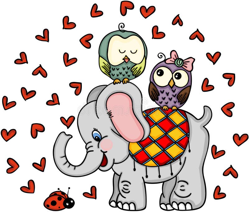 Elephant and Owls stock vector. Illustration of happy - 66946534