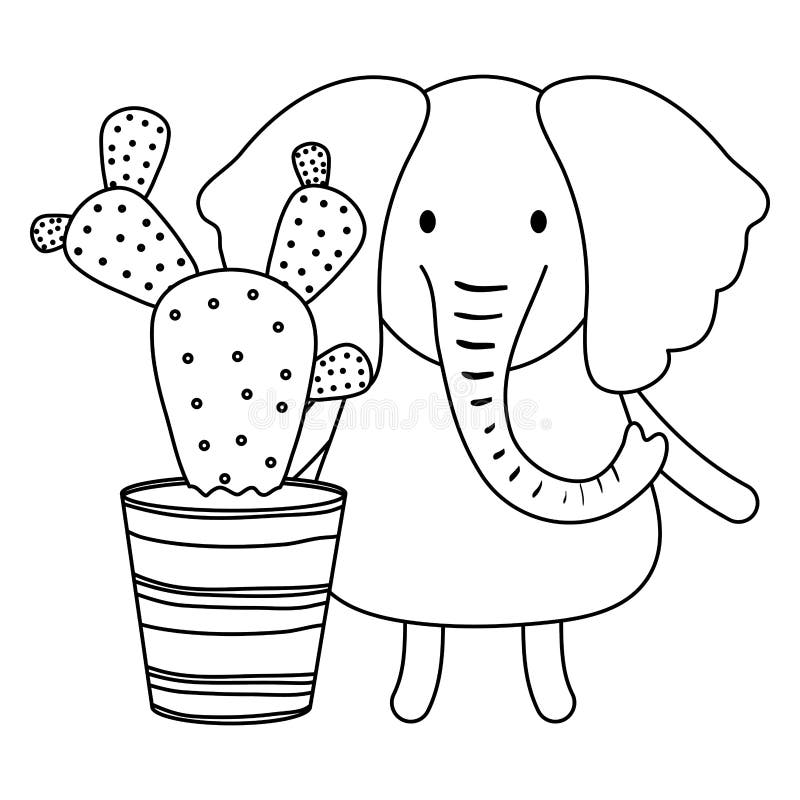 Cute Elephant with Exotic Cactus in Ceramic Pot Stock Vector ...