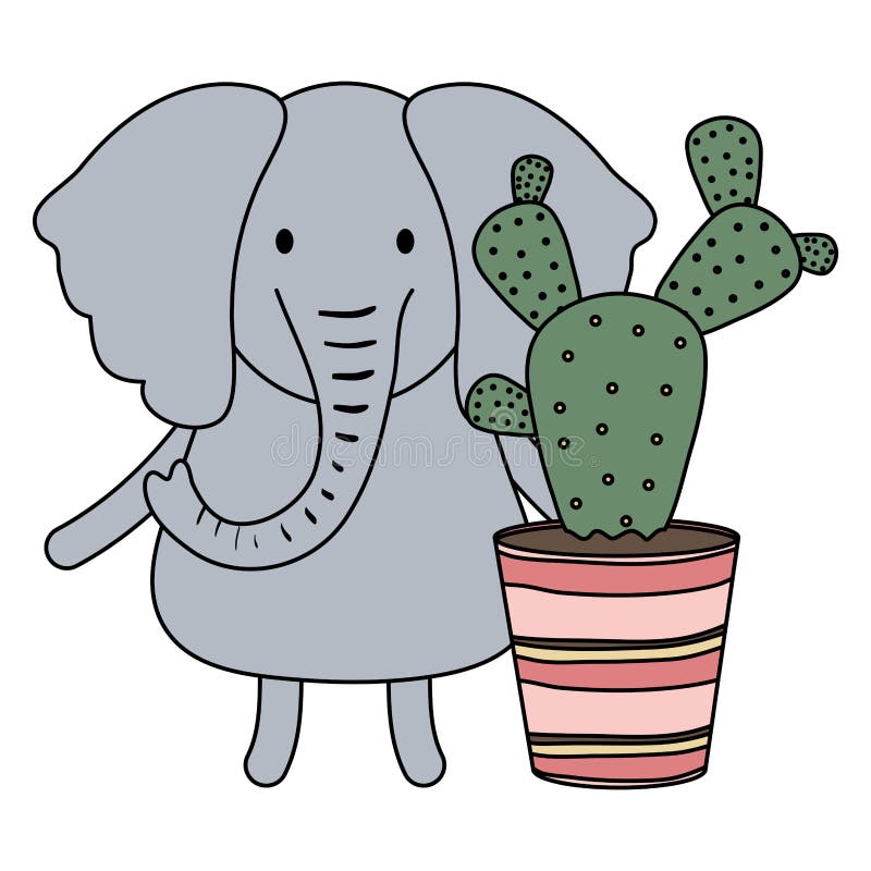 Cute Elephant with Exotic Cactus in Ceramic Pot Stock Vector ...
